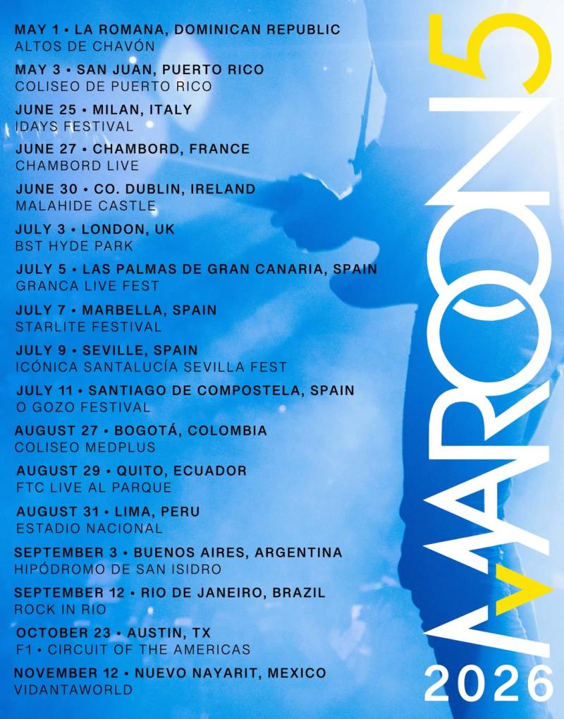Maroon 5 anuncia gira por Sudamérica sin incluir a Chile